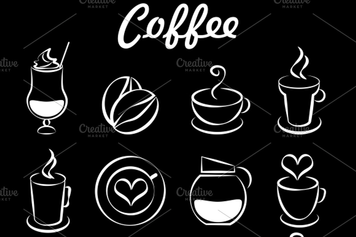 Set of coffee icons on black, an Icon by Microvector