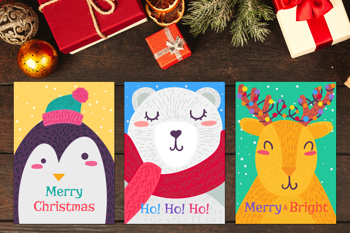 Christmas Greeting Cards With Animal | Animal Illustrations ~ Creative ...