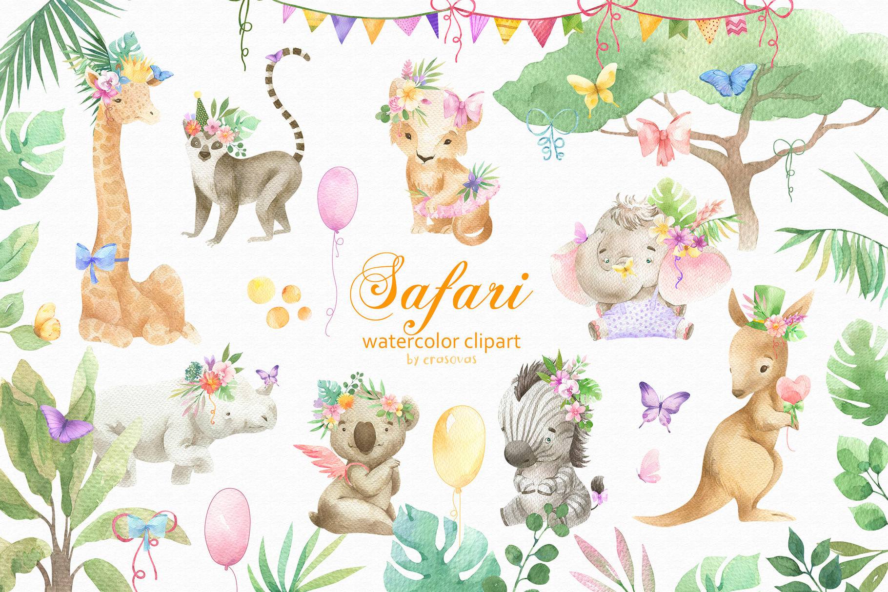 Safari Watercolor Clipart, an Animal Illustration by erasovas