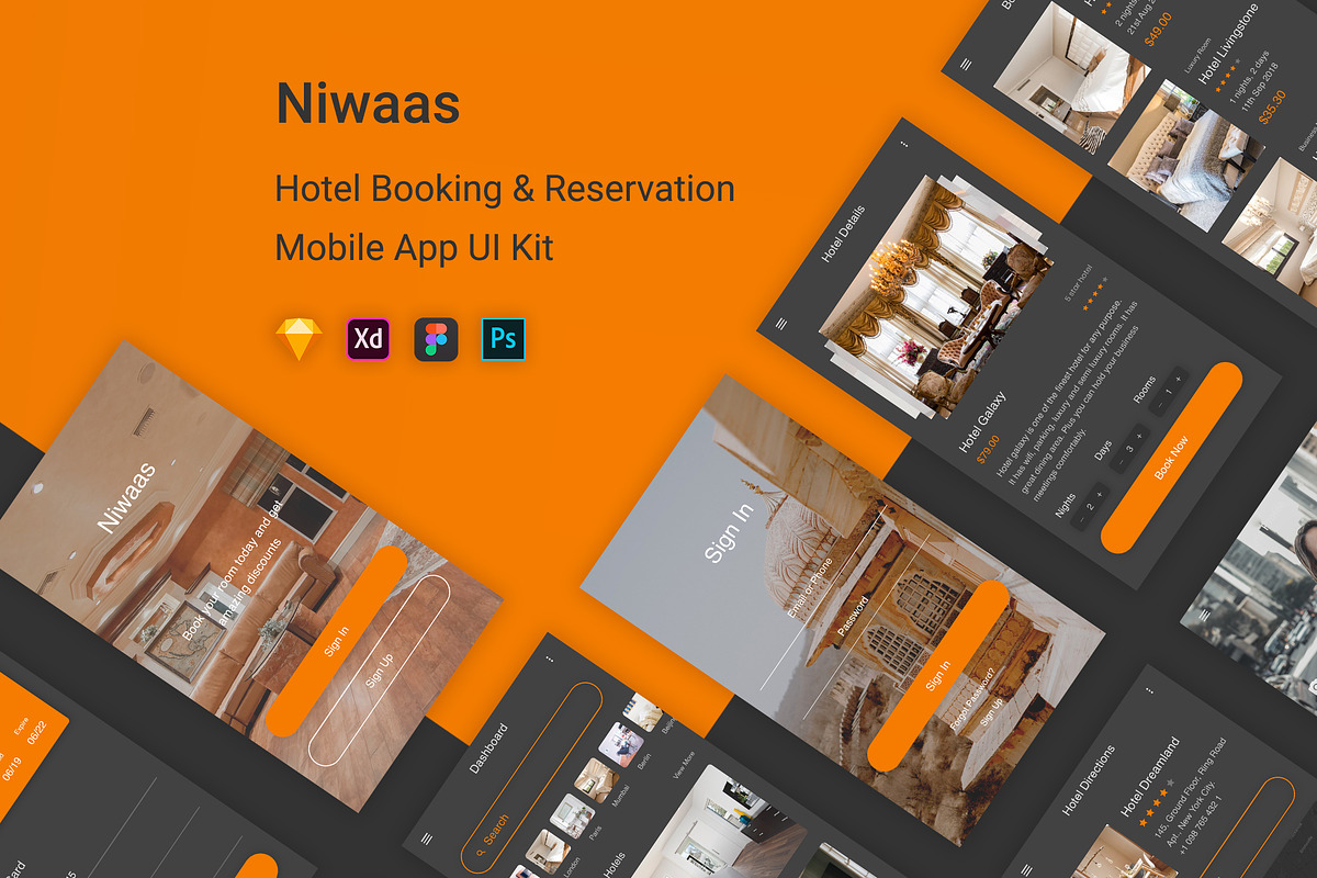 Hotel Booking & Reservation UI Kit, an UI Kit Template by themelove