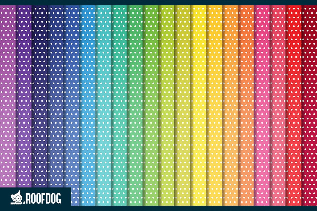 Rainbow polka dot digital paper, a Pattern Graphic by Roofdog Design