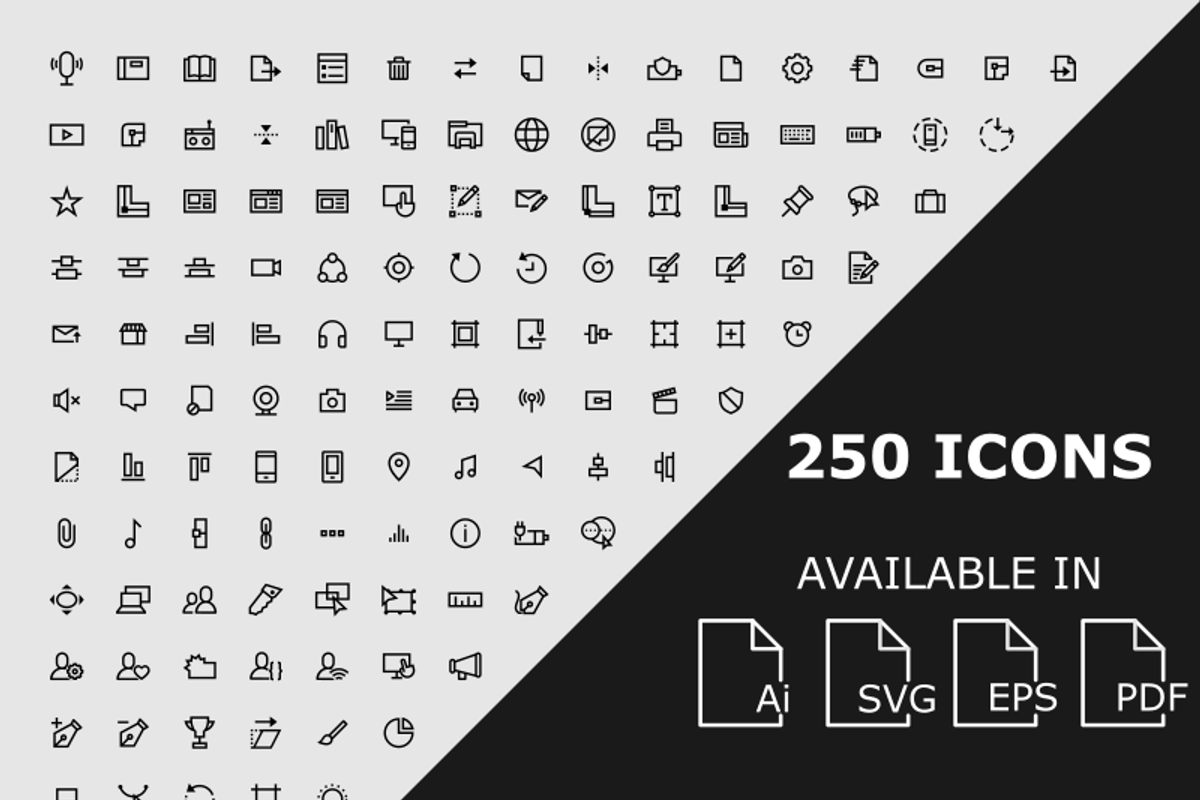 250 Editor User Interface icons, an Outline Icon by Chamedesign