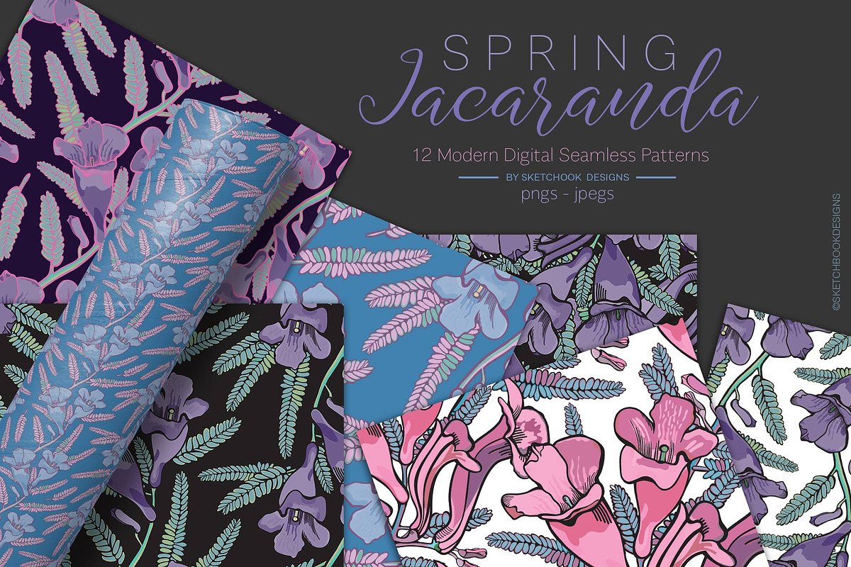 Spring Jacaranda Seamless Patterns, a Pattern Graphic by Sketchbook Designs