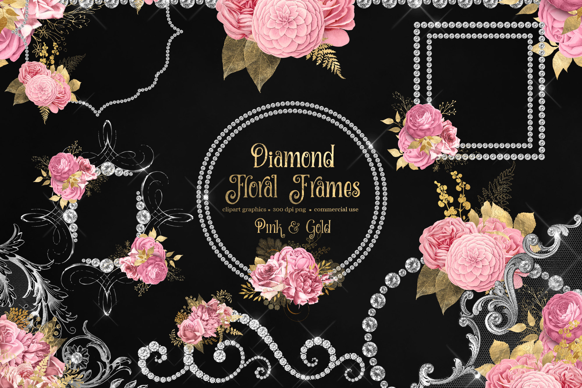 Diamond Floral Frames, an Illustration by Digital Curio