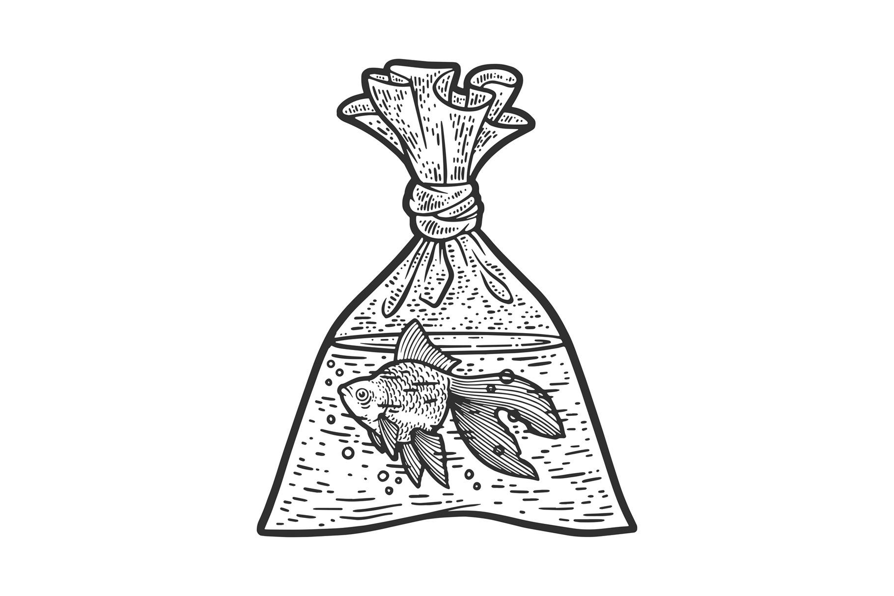Fish in plastic bag sketch vector