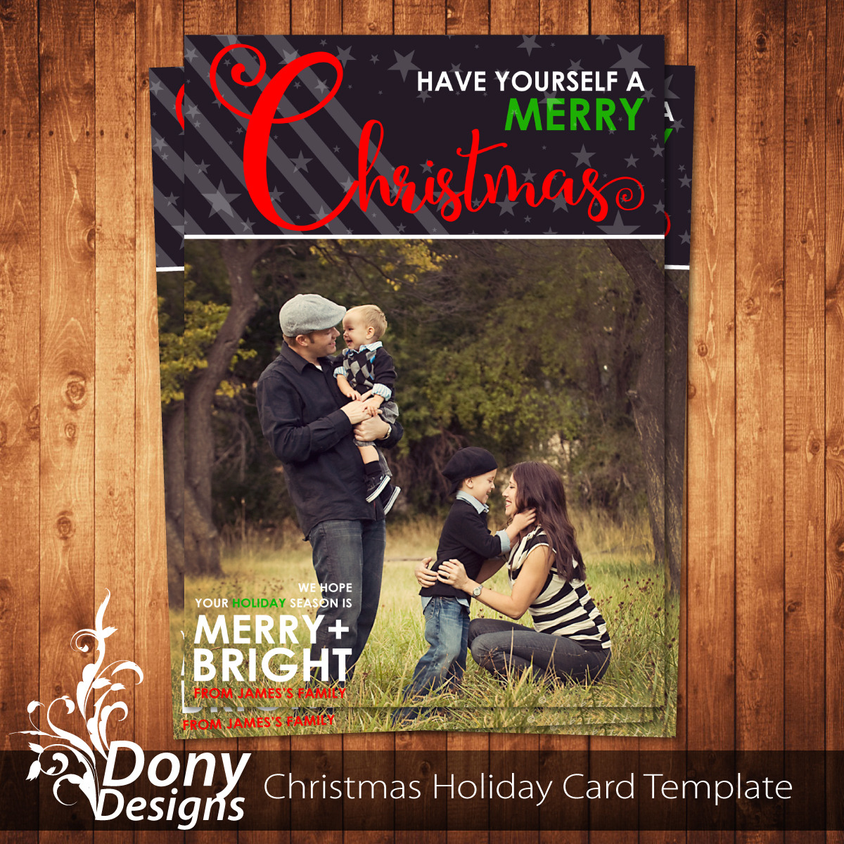 Chirstmas Card Photoshop Template, a Card Template by DonyDesigns