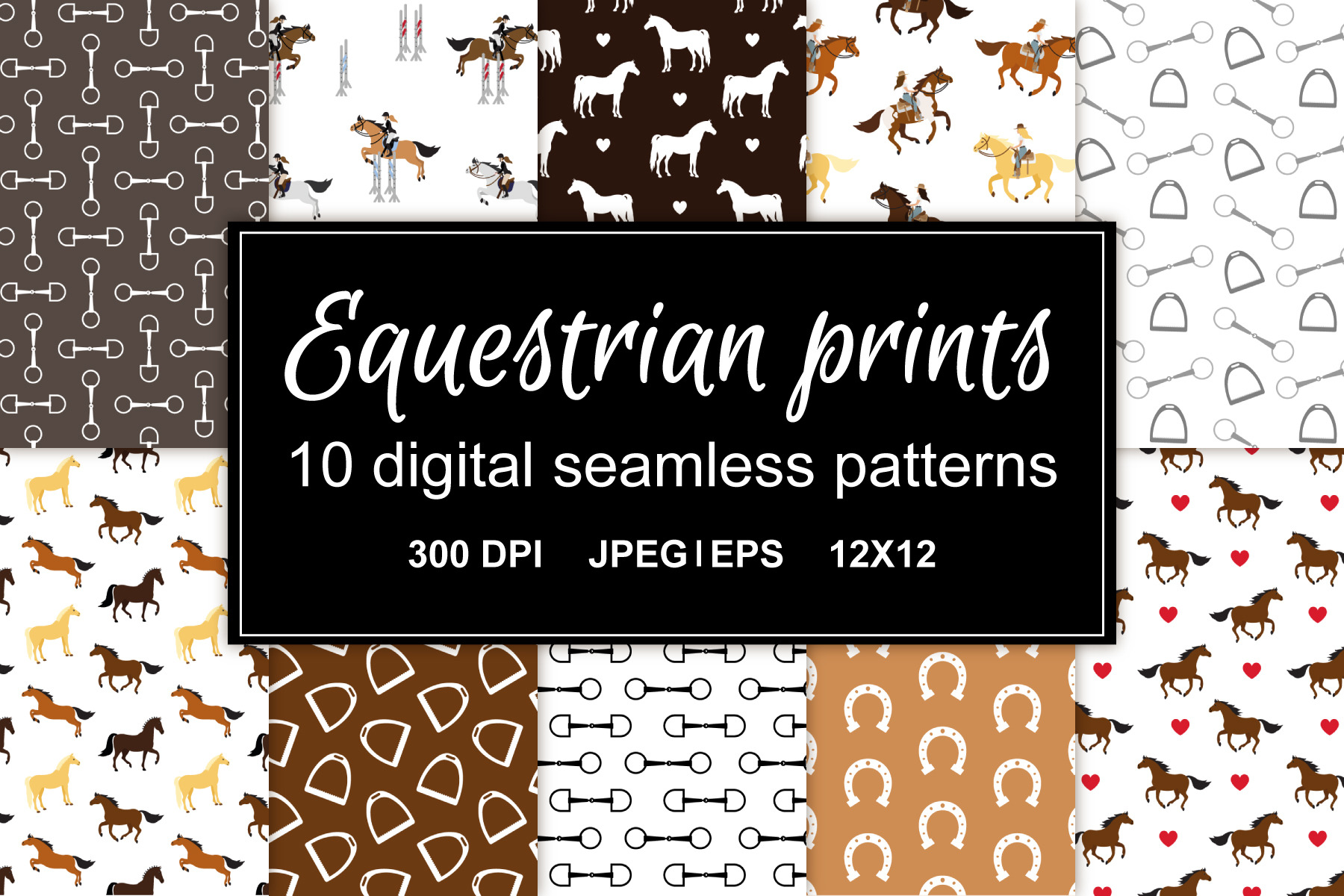 Equestrian seamless patterns set, a Pattern Graphic by Swetsol