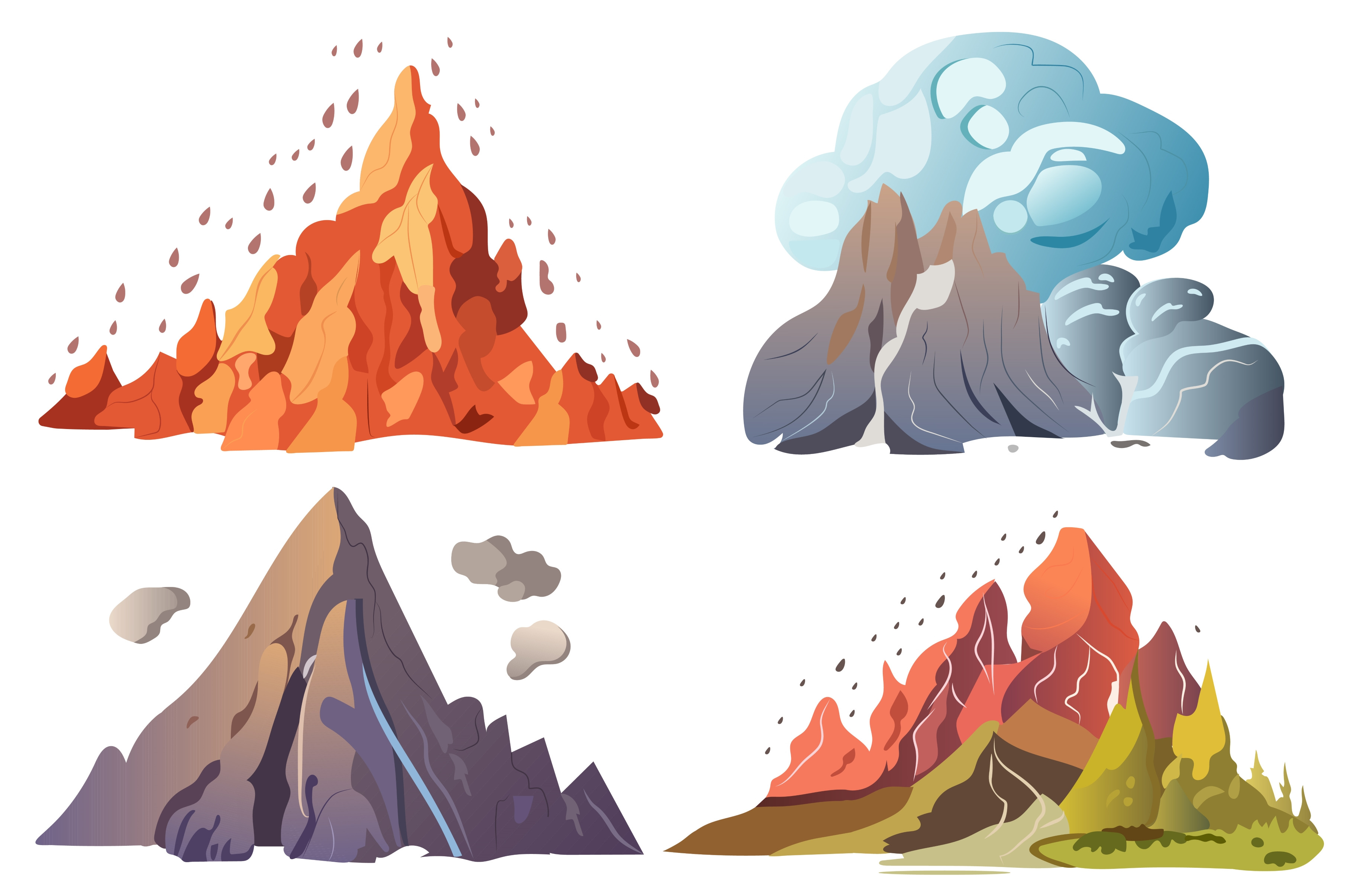 Set of volcanoes in the flat style, an Object Illustration by Dessign Sells