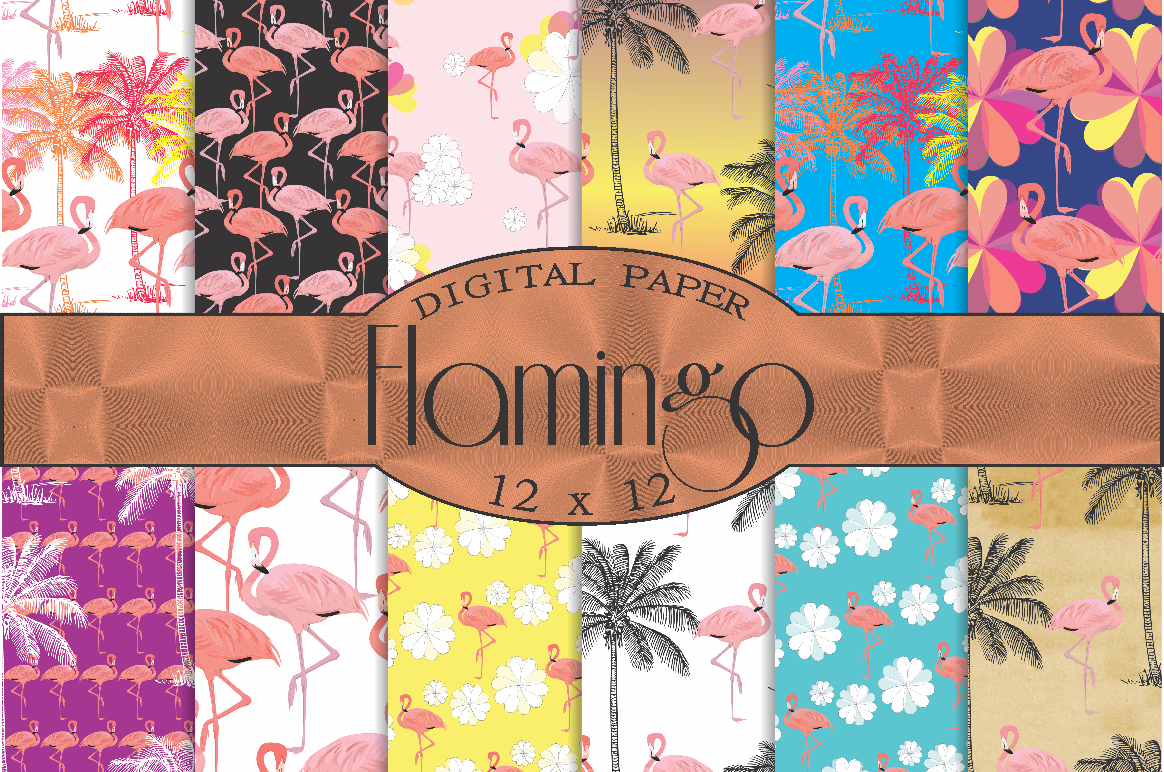 Flamingo digital paper, a Pattern Graphic by Kiwi Fruit Punch