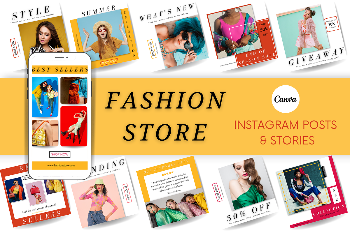 35 Fashion Store Canva Templates, a Social Media Template by Viberints