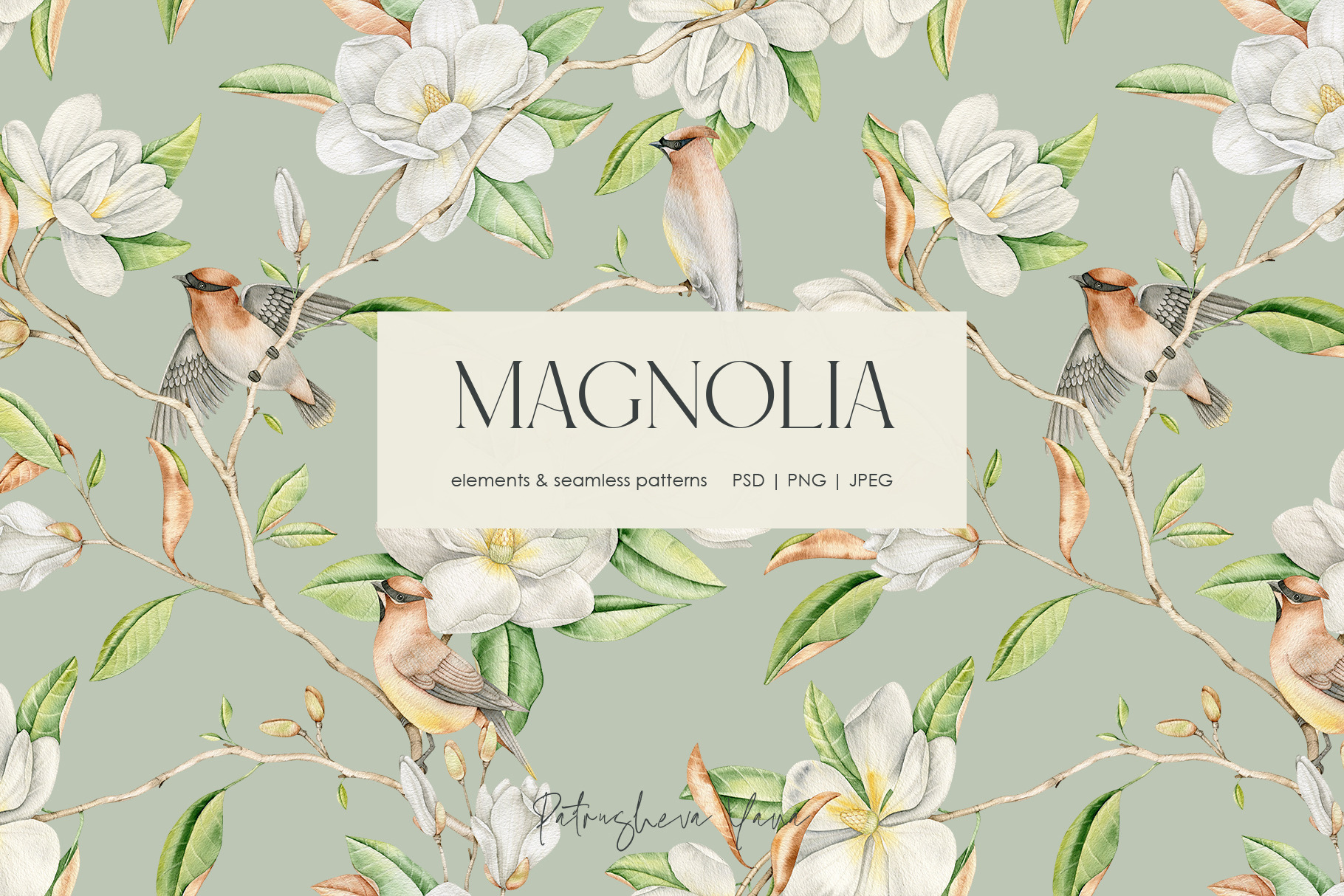 Magnolia - WatercolorCollection, a Pattern Graphic by PatrushevaYana