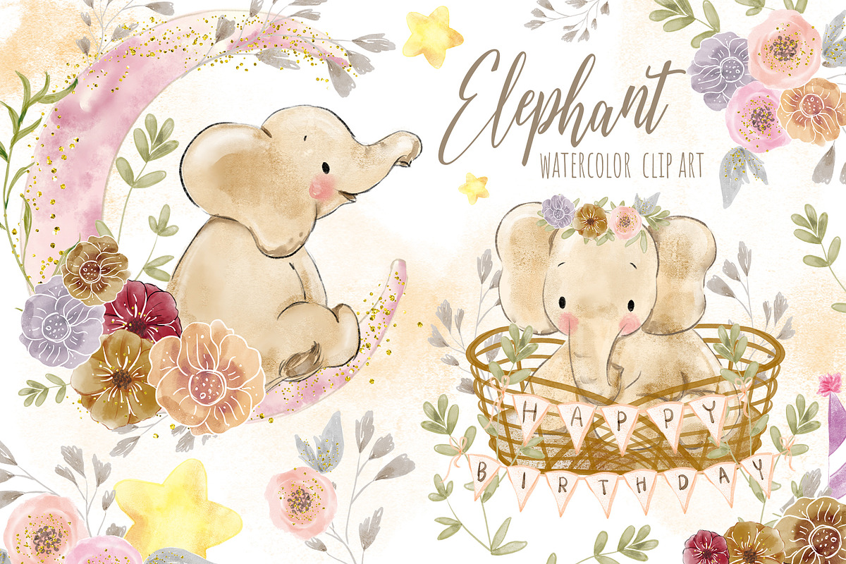 Baby Elephant clip art, an Animal Illustration by TheHappyGiftArt ...