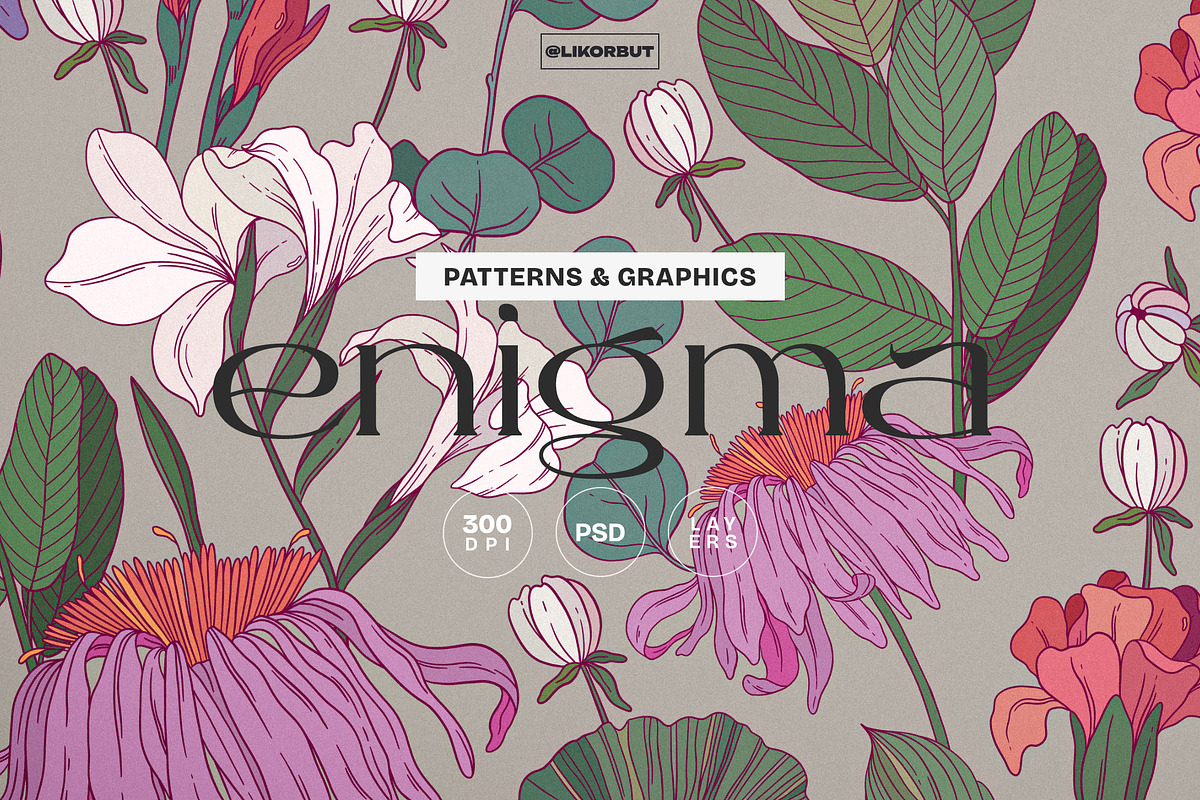 Enigma. Floral Pattern and Graphics, a Pattern Graphic by likorbut