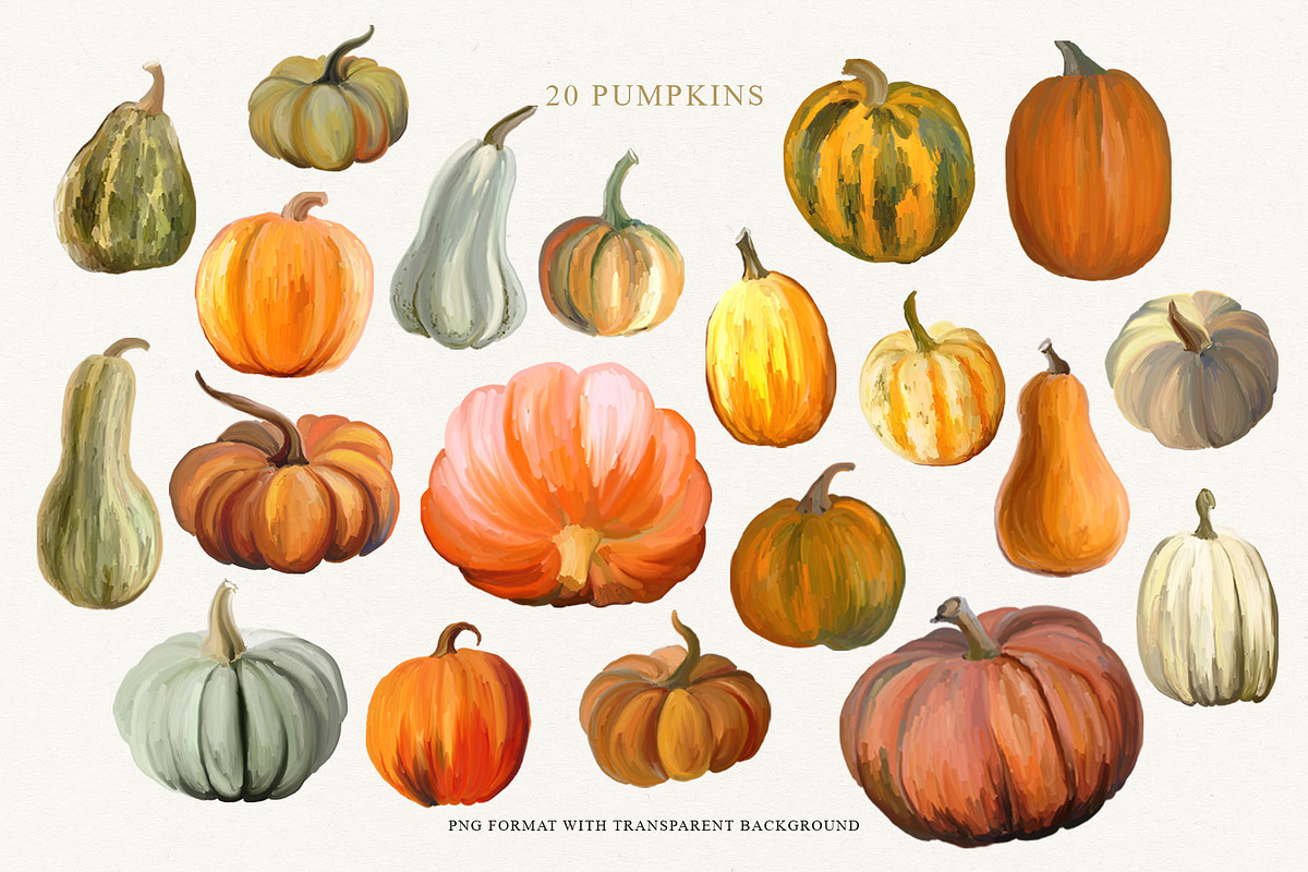 Pumpkin harvest - autumn clipart, an Illustration by Vasmila