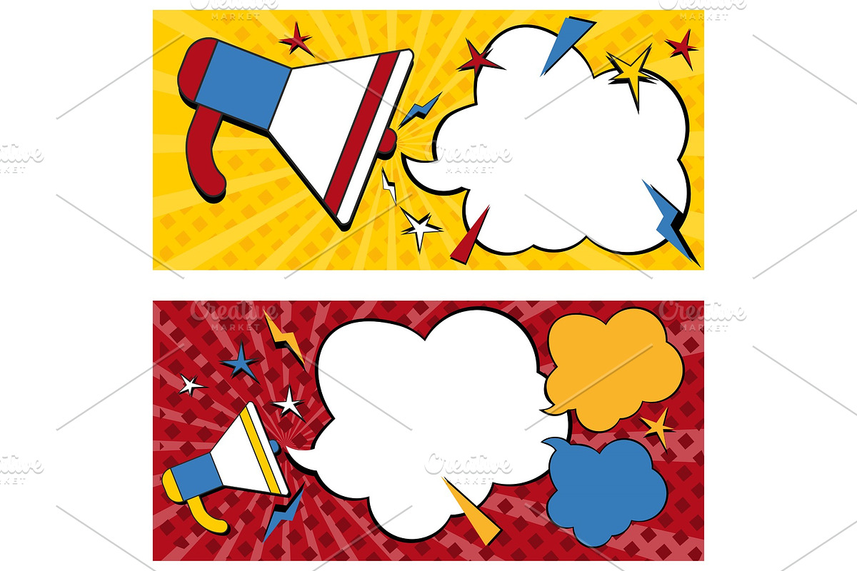 announcement banners comics style, a Work Illustration by Quarta ...