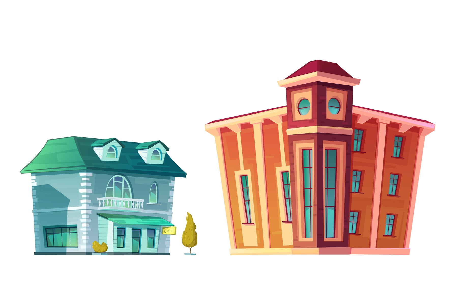 Urban retro building cartoon set, a Work Illustration by art PVP - market