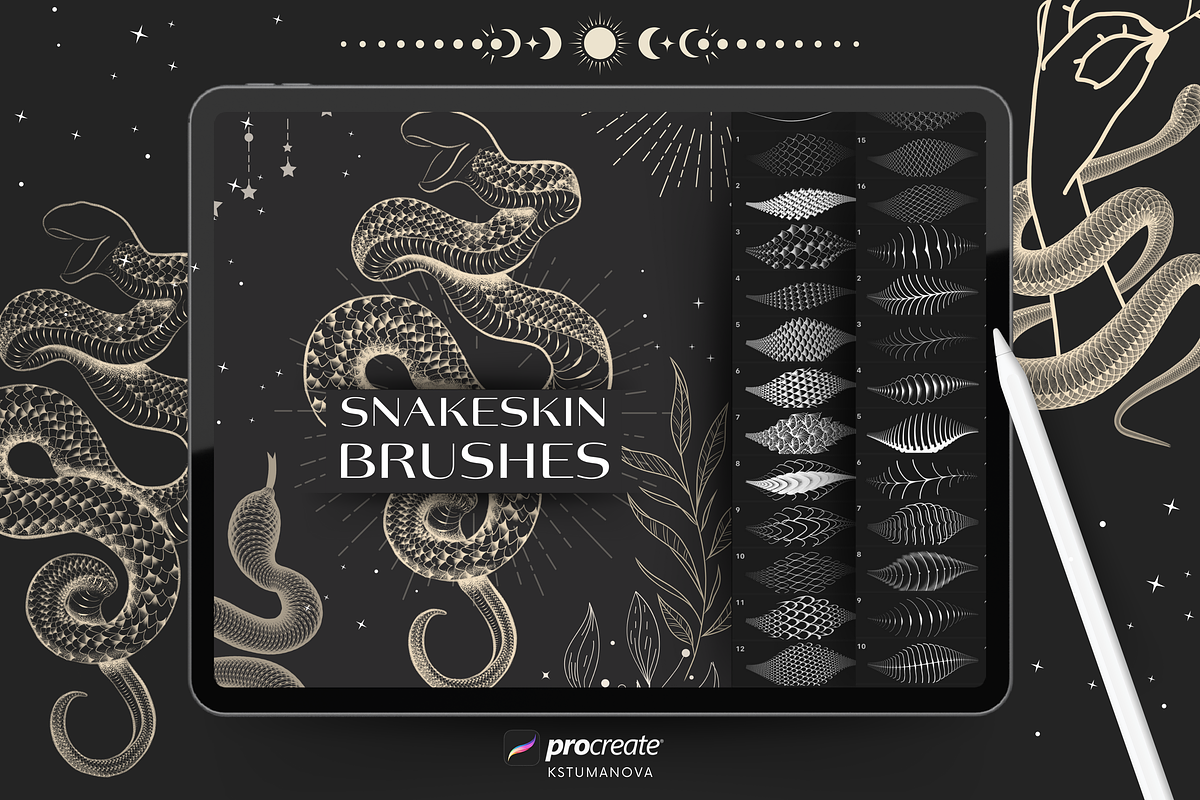 Procreate snake skin brushes, a Brush Add-On by KsTumanova