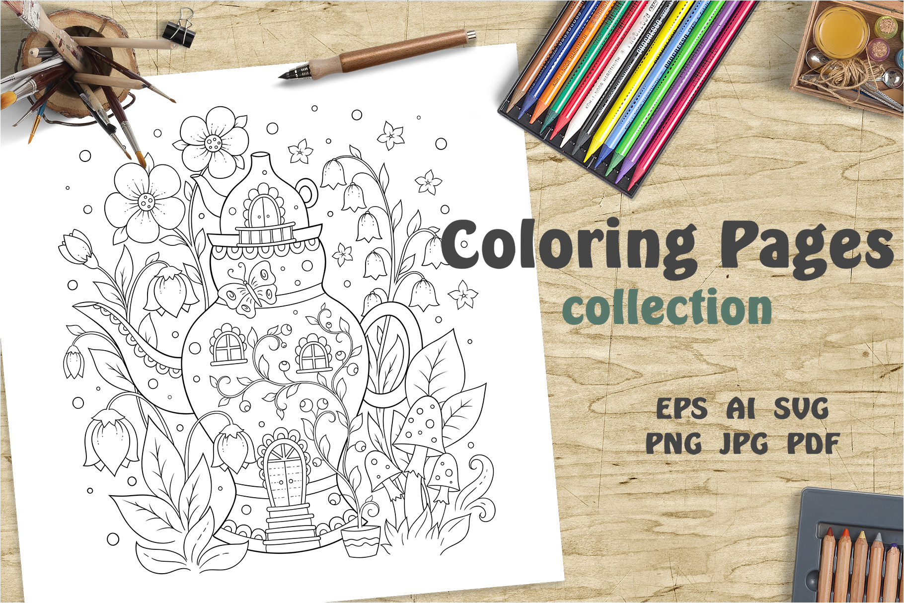 Coloring pages collection, a Decorative Illustration by Katika Shop