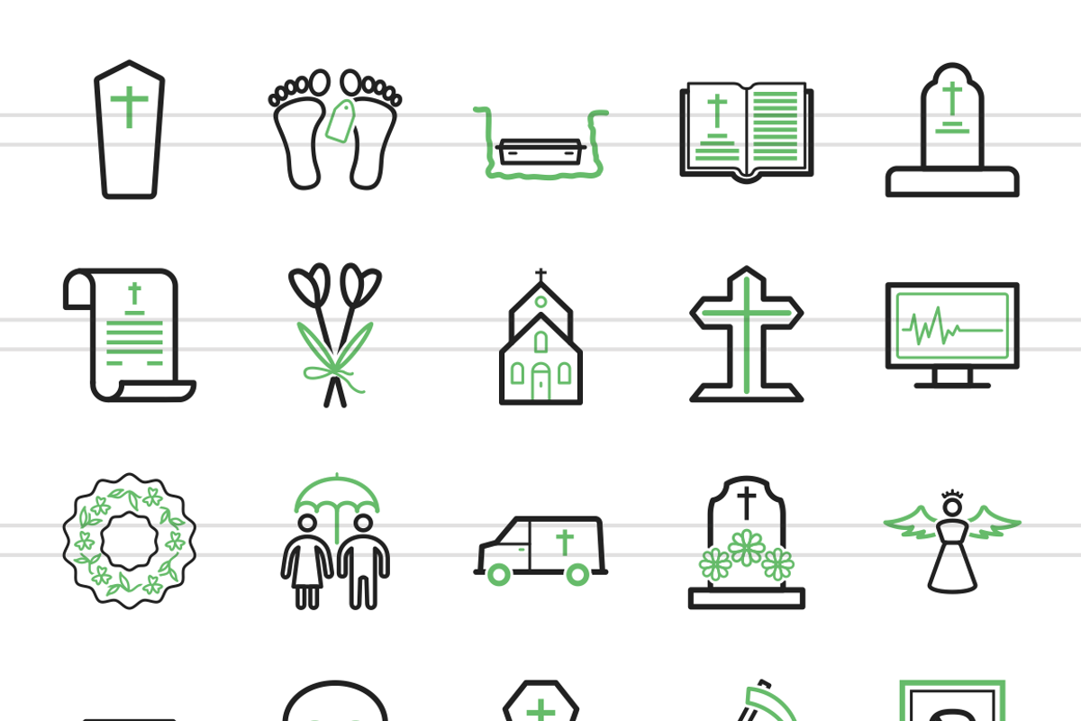 50 Funeral Line Green & Black Icons, an Outline Icon by IconBunny