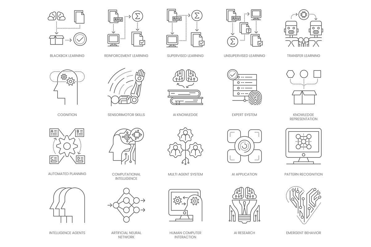 60 Artificial Intelligence Line Sets, an Icon by Graphue