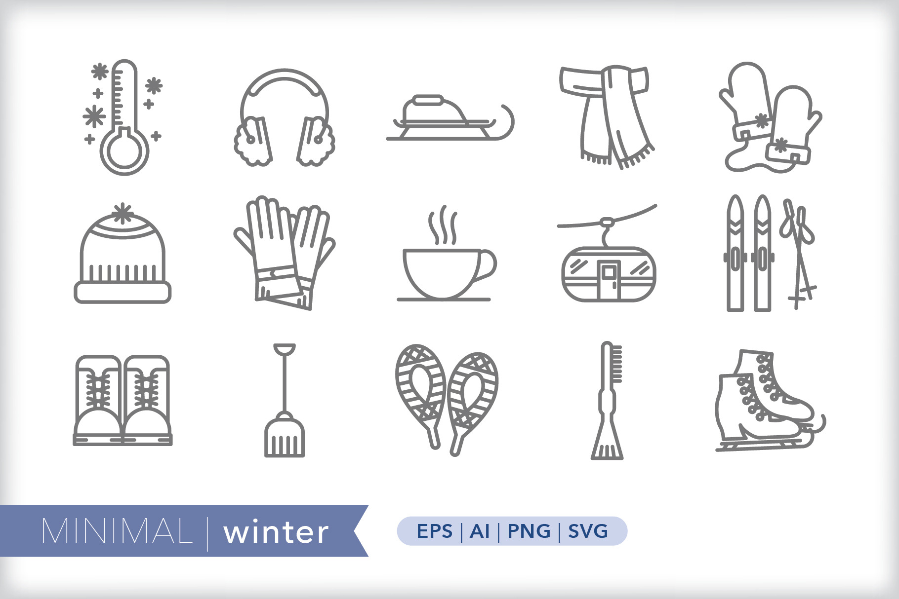 Winter season outline icon set | Creative Market