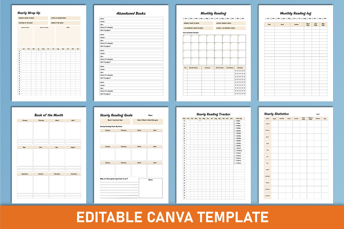 Editable Reading Planner Canva