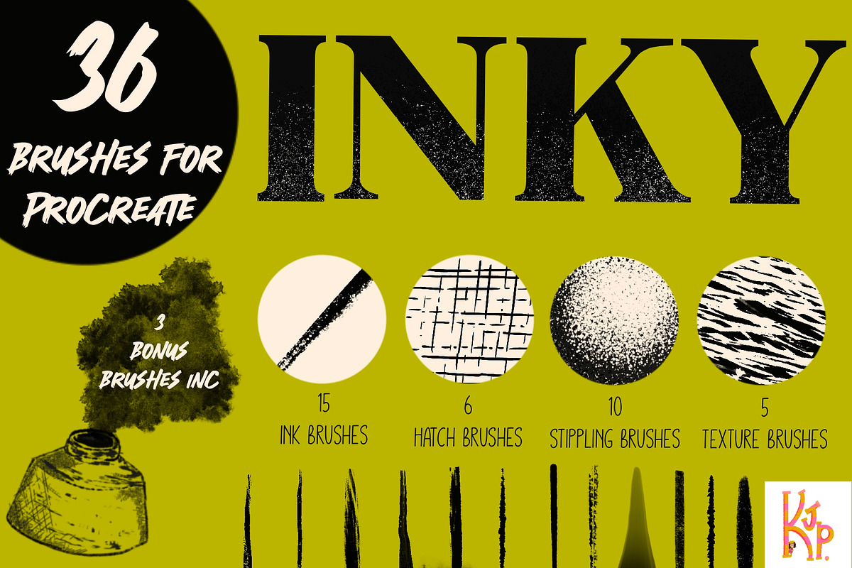 INKY Ink Brushes for Procreate, a Brush Add-On by KJP Designs | Creative Market