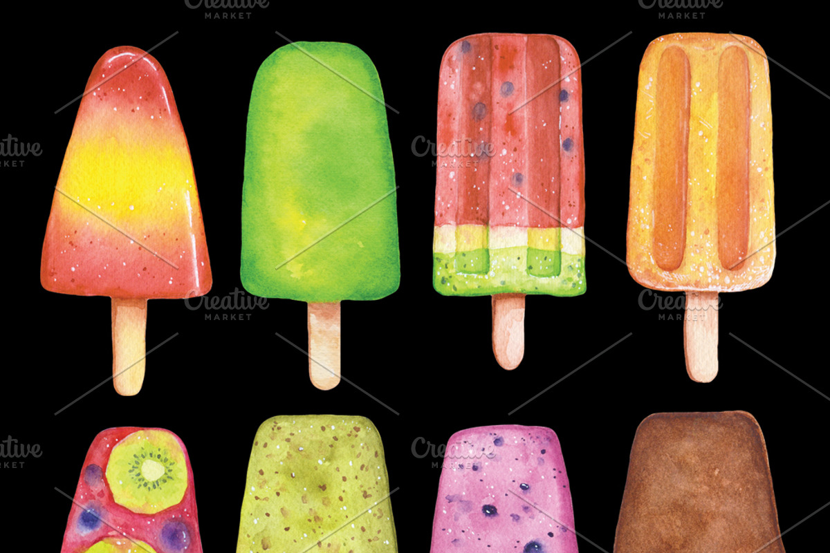 Watercolor Popsicles Clipart Set | Creative Market
