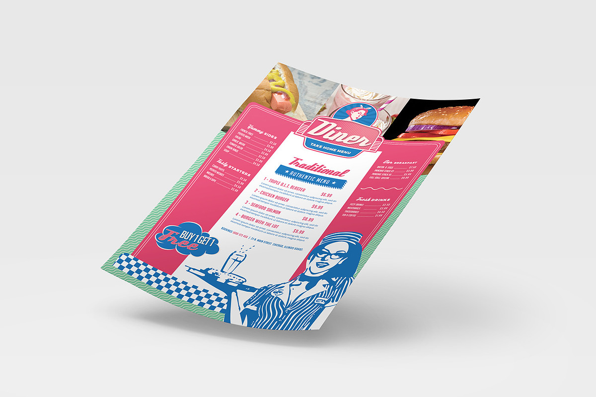 A4 American Diner Menu Template, a Flyer Template by BrandPacks