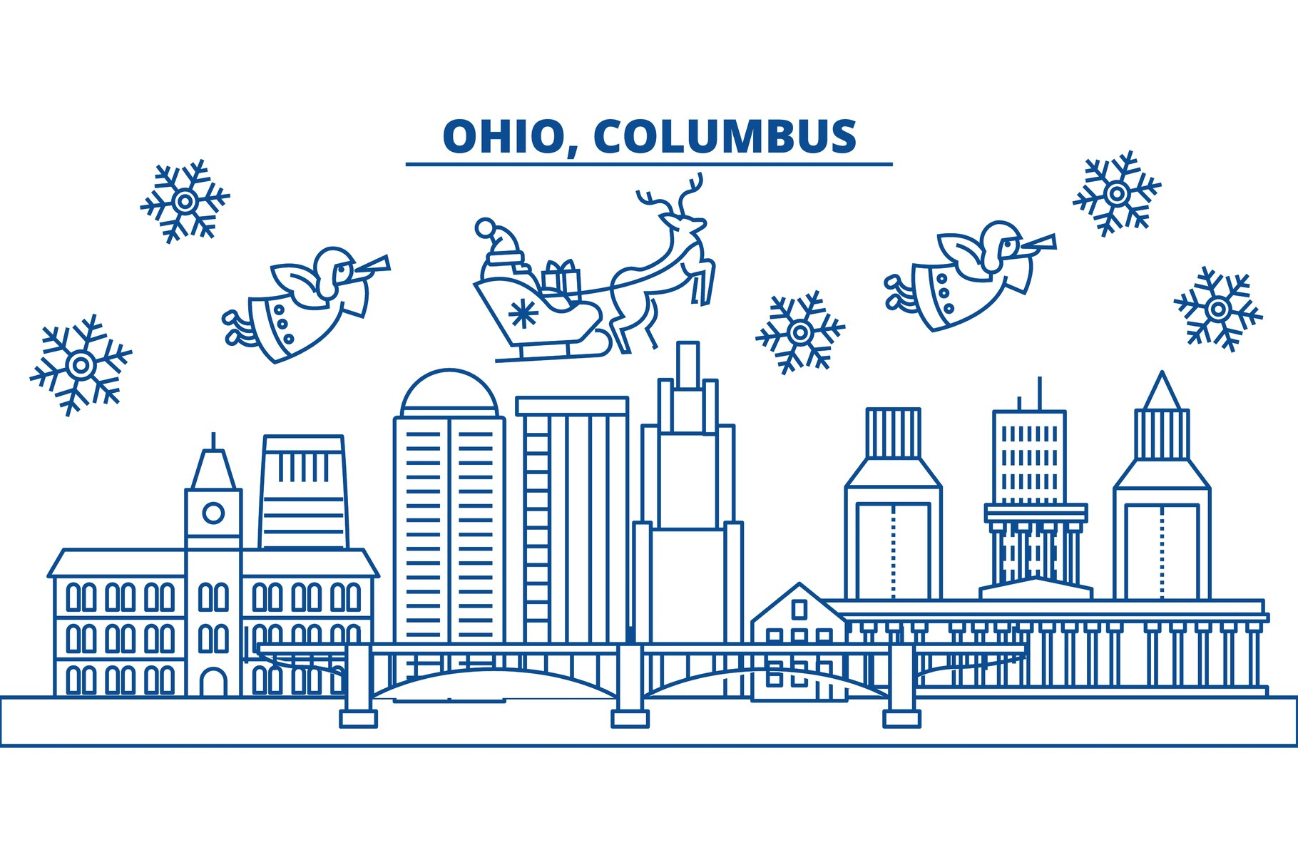 USA, Ohio , Columbus winter city skyline. Merry Christmas and Happy New ...