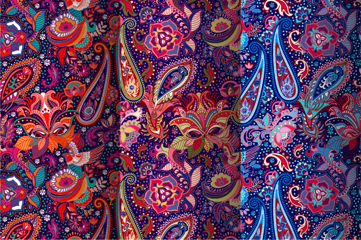 3 Bright Paisley Patterns, a Pattern Graphic by Sunny_Lion