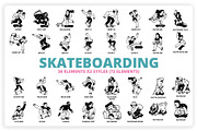 36 Skateboarding Elements x2 Styles, a Graphic by monkik