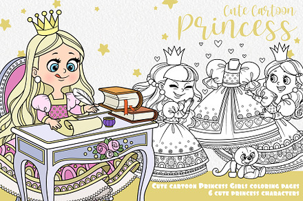 Cute cartoon Princess coloring pages, an Illustration by Azuzlikus