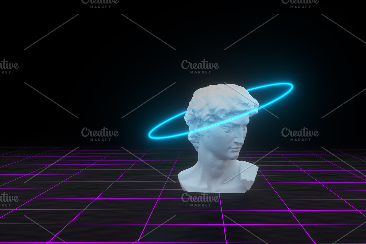 Abstract David's bust with neon, a Decorative Illustration by Shanvood art