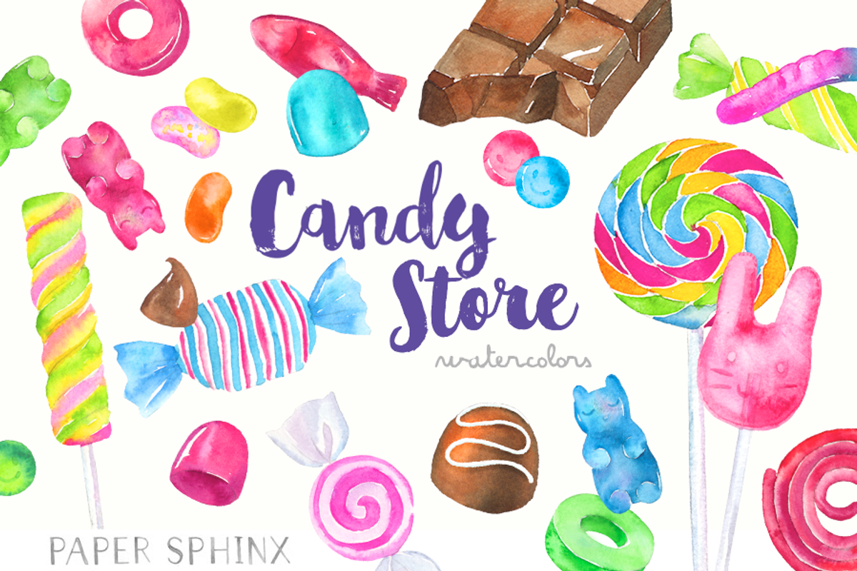 Watercolor Candy Shop Clipart, an Illustration by PaperSphinx