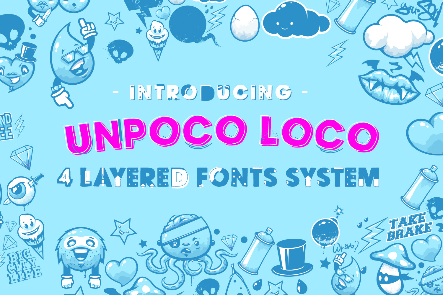 Unpoco Loco™ - 4 Layered Fonts, a Sans Serif Font by Frisk Shop