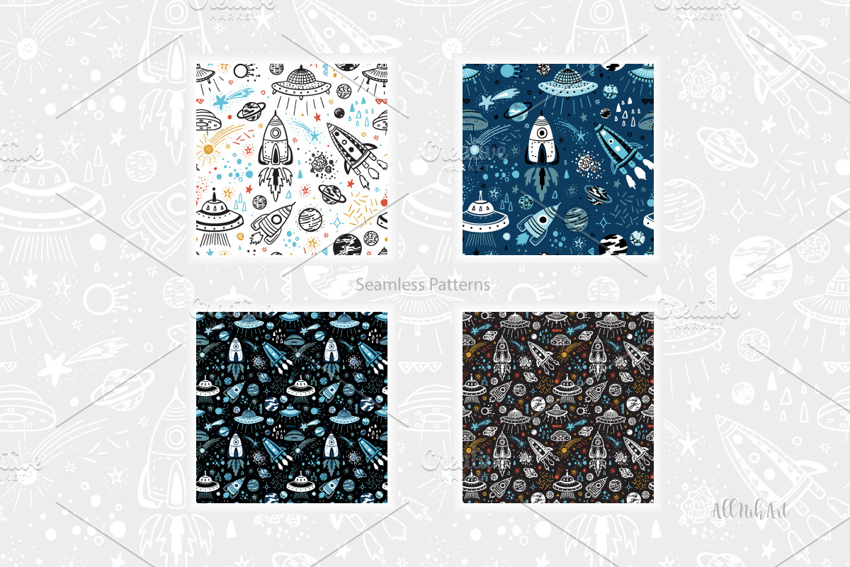 Space Seamless Patterns and Cliparts, a Pattern Graphic by AllNikArt