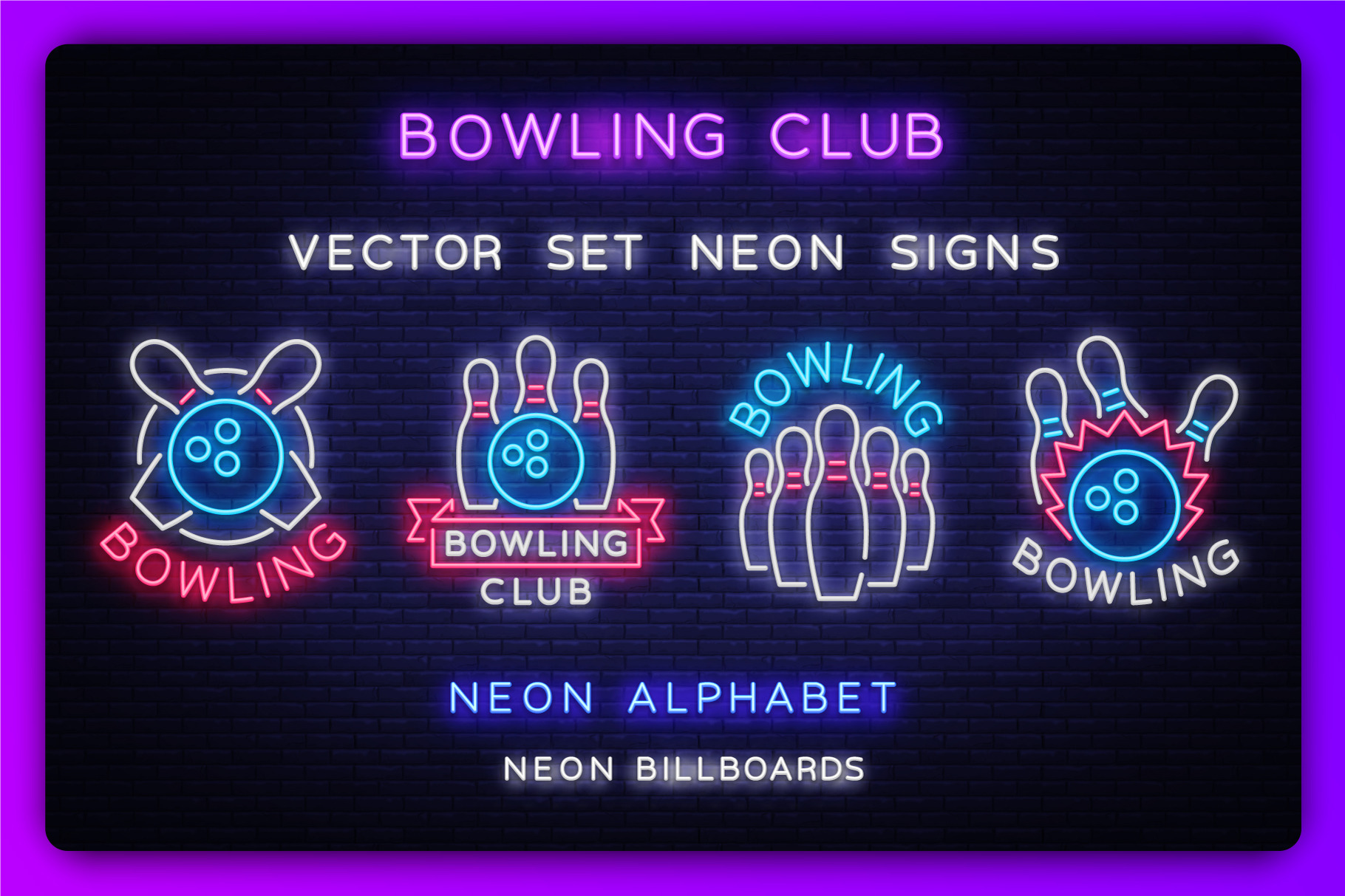 Bowling Neon Signs, an Object Illustration by Soifer Design
