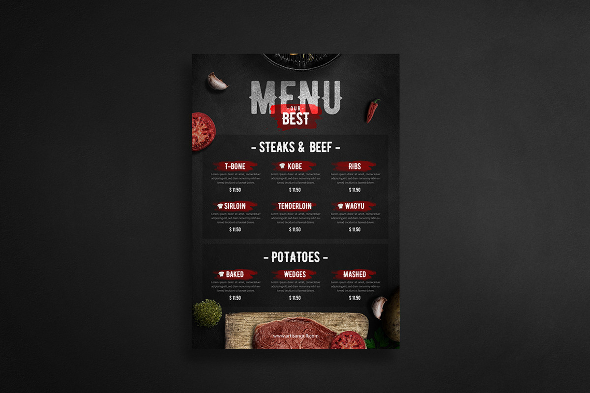 Steak Menu Flyer, a Flyer Template by monogrph