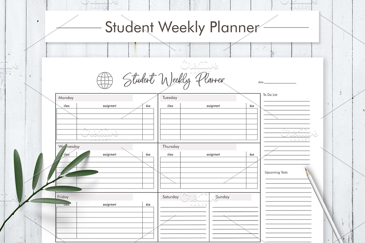 Student Weekly Planner, a Stationery Template by HelArtShop