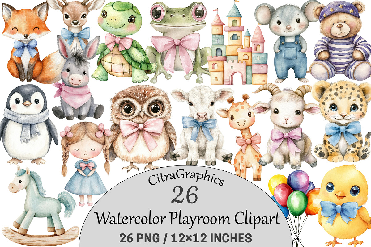 Watercolor Playroom Clipart Set, an Illustration by CitraGraphics