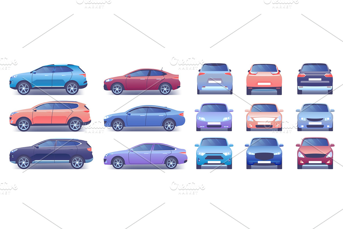 Car front and back side view set, an Illustration by Lemberg Vector