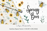 Spring Bees Seamless Pattern, a Pattern Graphic by Evelyns Illustrations