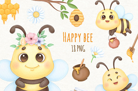 Bees clipart clip art honey bear | Illustrations ~ Creative Market