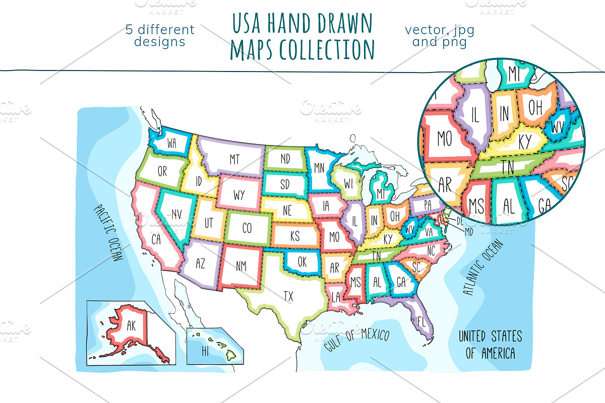 US maps collection, an Education Illustration by Illustrationsforteachers