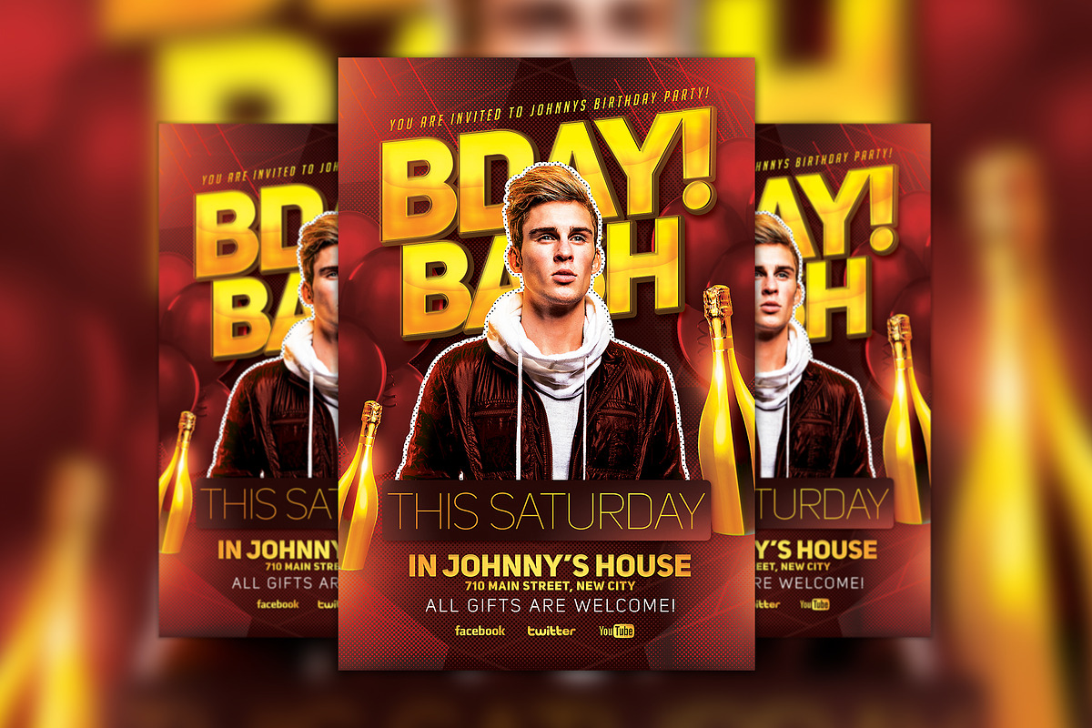Bday Bash Party Flyer Template, a Flyer Template by Flyermind
