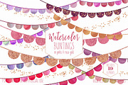 Watercolor Bunting Banner Clipart, an Object Graphic by ClipartBrat ...