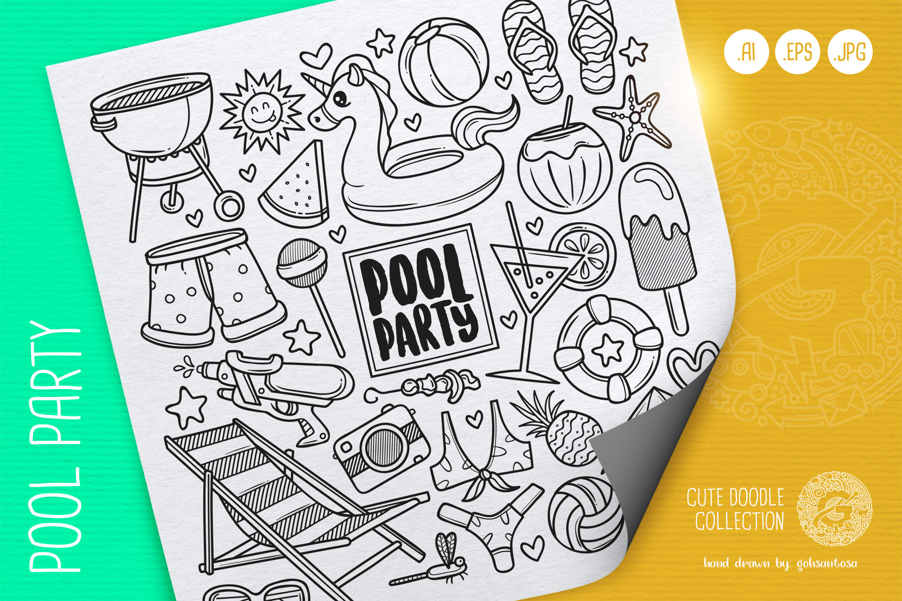 Pool Party Doodle Vector, a Graphic by Gohsantosa