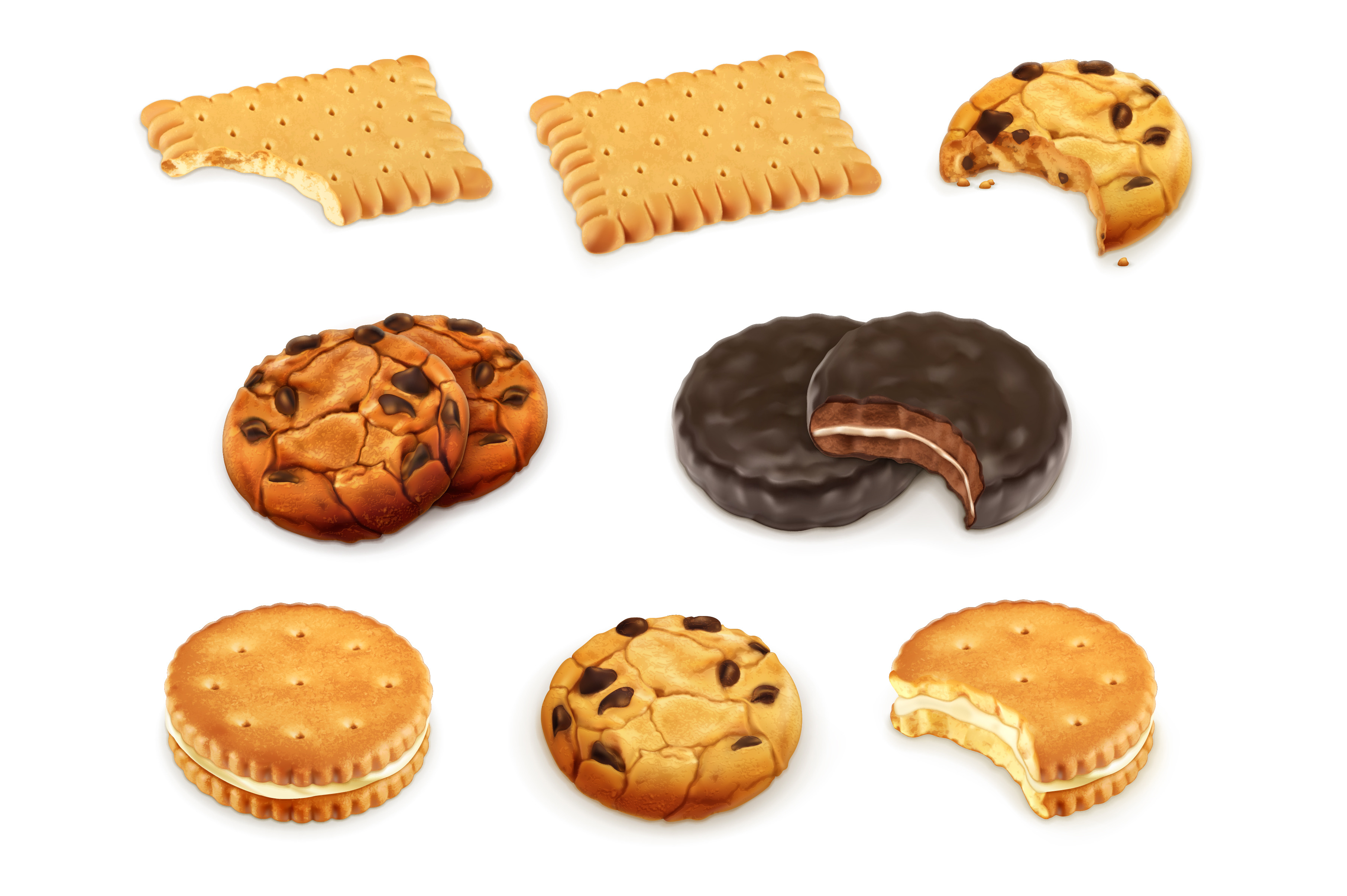 Cookies, biscuit, pastry, vector set