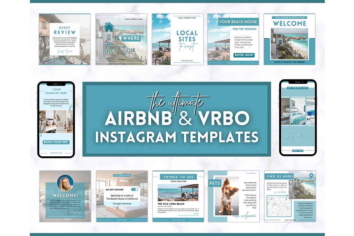 Instagram Post Templates for Airbnb Hosts - Blue